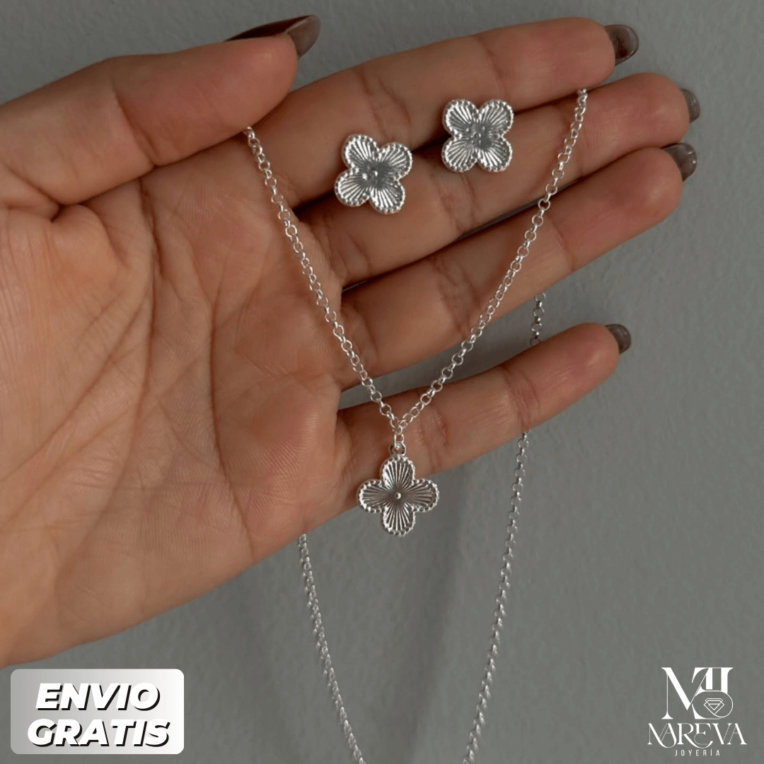 SET TREBOL Estilo VAN CLEEF (COLLAR+ARETES) PLATA FINA | ENVÍO GRATIS ...